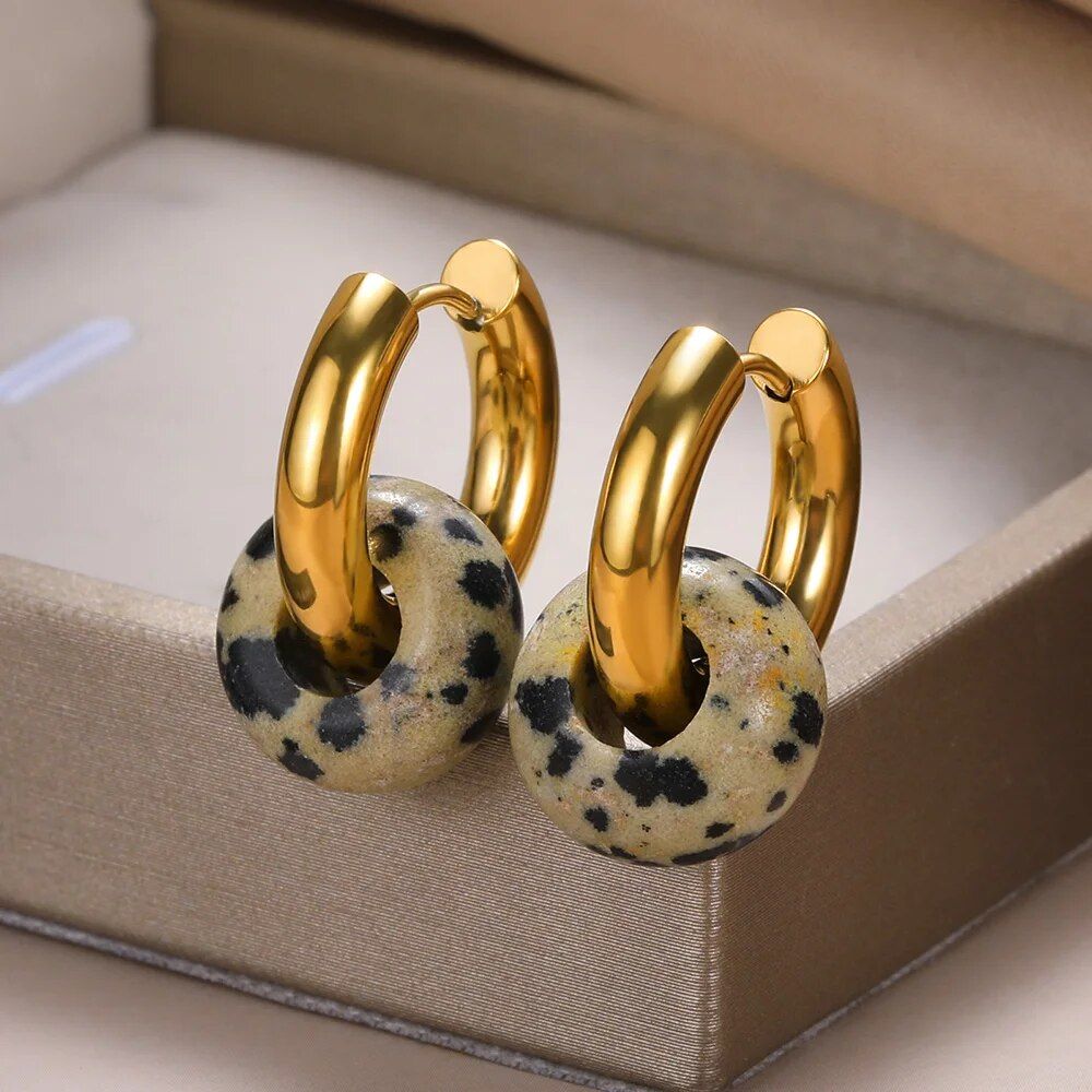Natural Stone Hoop Earring
